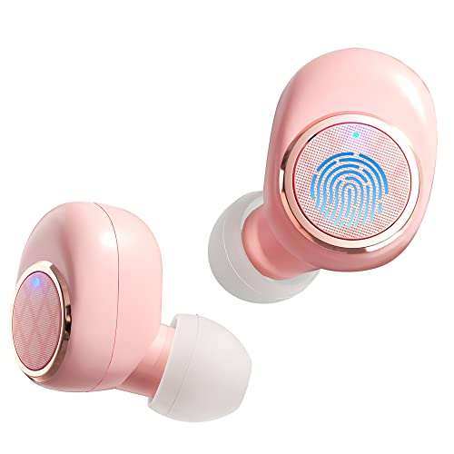 BACKWIN Wireless Earbuds Bluetooth Headphones, 28h Play Time, Clear Calls, CVC8.0 Noise Cancellation, Bluetooth 5.3, Touch Control, Built-in Mic, Deep Bass, IPX7 Waterproof Sports/Travel/Work (Pink)