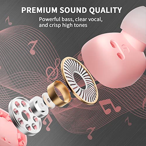 BACKWIN Wireless Earbuds Bluetooth Headphones, 28h Play Time, Clear Calls, CVC8.0 Noise Cancellation, Bluetooth 5.3, Touch Control, Built-in Mic, Deep Bass, IPX7 Waterproof Sports/Travel/Work (Pink)