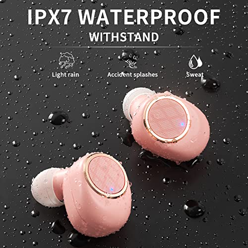 BACKWIN Wireless Earbuds Bluetooth Headphones, 28h Play Time, Clear Calls, CVC8.0 Noise Cancellation, Bluetooth 5.3, Touch Control, Built-in Mic, Deep Bass, IPX7 Waterproof Sports/Travel/Work (Pink)