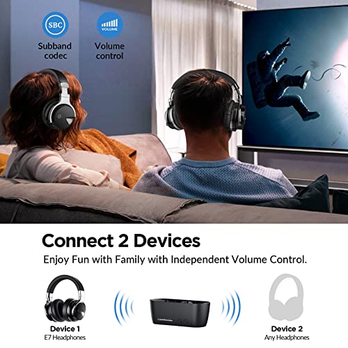 Vonaural Wireless Headphone for TV Watching with Bluetooth 5.0 Transmitter & 2.4GHz RF Transmitter Dock, Over Ear Headset, Low Delay, Immersive Sound, 10Hrs Playtime, Plug n Play, Black