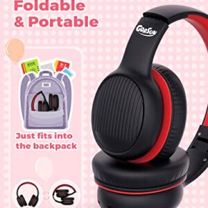 gorsun Premium Kids Headphones with 85/94dB Volume Limited, Wireless Headphones for Kids for School, Kids Bluetooth Headphones Over Ear with Built-in Microphone, Wired/Wireless, Adjustable (Red)