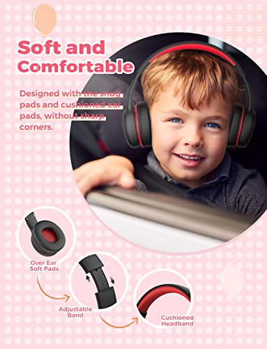 gorsun Premium Kids Headphones with 85/94dB Volume Limited, Wireless Headphones for Kids for School, Kids Bluetooth Headphones Over Ear with Built-in Microphone, Wired/Wireless, Adjustable (Red)