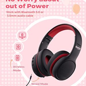 gorsun Premium Kids Headphones with 85/94dB Volume Limited, Wireless Headphones for Kids for School, Kids Bluetooth Headphones Over Ear with Built-in Microphone, Wired/Wireless, Adjustable (Red)