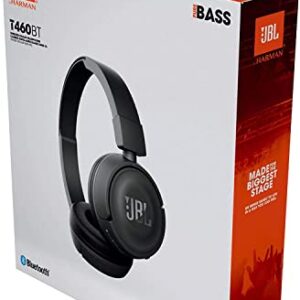 JBL T460BT - On-Ear Wireless Bluetooth Headphones, Extra Bass with 11 Hours Playtime & Mic - Includes Velvet Pouch Carrying Bag - (Black)