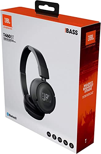 JBL T460BT - On-Ear Wireless Bluetooth Headphones, Extra Bass with 11 Hours Playtime & Mic - Includes Velvet Pouch Carrying Bag - (Black)