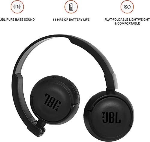 JBL T460BT - On-Ear Wireless Bluetooth Headphones, Extra Bass with 11 Hours Playtime & Mic - Includes Velvet Pouch Carrying Bag - (Black)