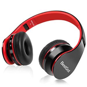 bestgot kids bluetooth headphones bt6002 wireless headphones for kids children adults for school foldable headset for 18 hours for pc/phone/tablets/tv (black/red)