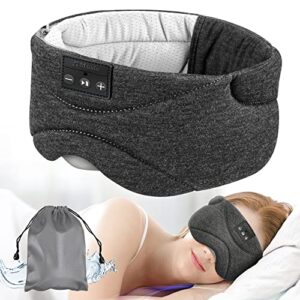 Flashmen Bluetooth Sleep Mask with White Noise Blackout Light Ice-Feeling Extra Soft Modal Lining Sleep Eye Mask Ultra-Thin Sleeping Headphones (Black)