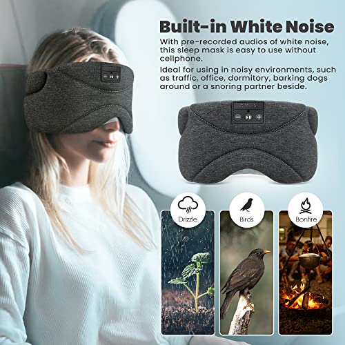 Flashmen Bluetooth Sleep Mask with White Noise Blackout Light Ice-Feeling Extra Soft Modal Lining Sleep Eye Mask Ultra-Thin Sleeping Headphones (Black)