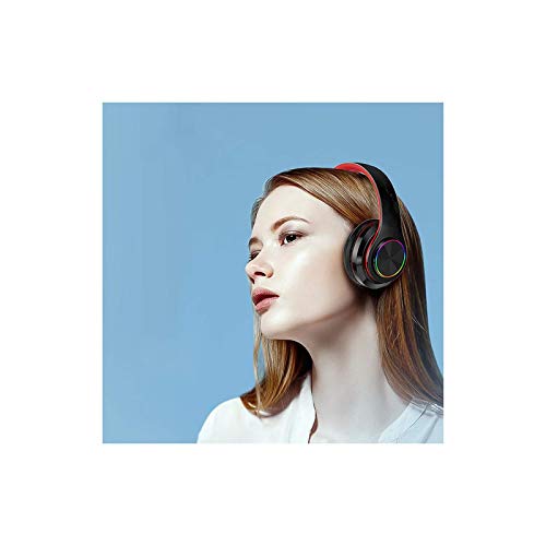 Bluetooth Over Ear Headphones, Colorful LED Lights Headphones with Built-in Mic, Light Weight, Wired and Wireless Foldable HiFi Stereo Headphones for Classroom/Home Office/PC/Mobile Phone-White