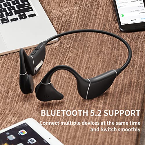 Bone Conduction Headphones Bluetooth 5.2 Wireless Open Ear Earphones IPX8 Waterproof Swimming Headset with MP3 8GB Flash Memory up to 6h Playtime for Swimming Skiing Running Cycling Climbing Black