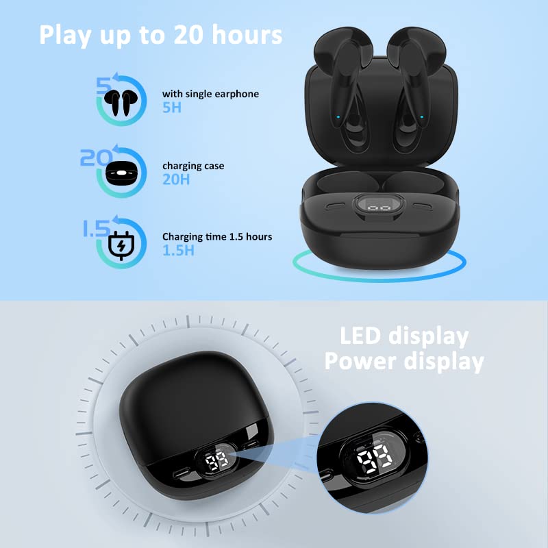 True Wireless Earbuds Bluetooth Headphones Touch Control Wireless Earbuds 25Hrs Battery Life Stereo Earphones in-Ear Built-in Mic Deep Bass Headset with Charging Case for Workout Sport Office