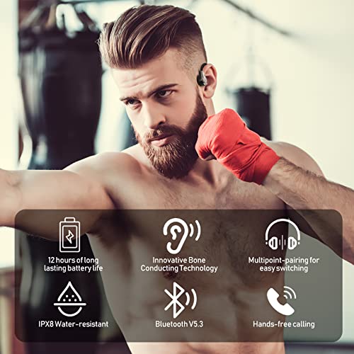 Bone Conduction Headphones - Ultralight IPX8-Waterproof Swimming Headphones-Bluetooth 5.3 Open Ear Wireless Earphones with Mic - MP3 Play Built-in 32G Memory with Case for Swimming Surfing Running