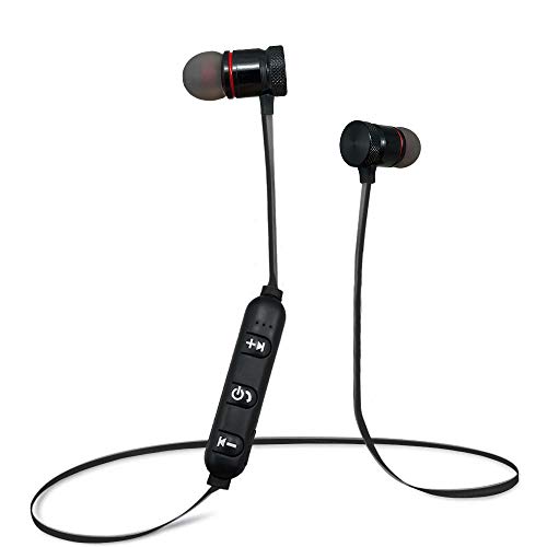 eCost Wireless Magnetic Rechargeable Ear Buds, in line mic, Volume, Play/Pause Controls (Black)