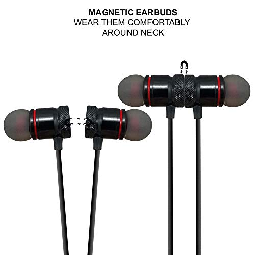 eCost Wireless Magnetic Rechargeable Ear Buds, in line mic, Volume, Play/Pause Controls (Black)