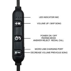 eCost Wireless Magnetic Rechargeable Ear Buds, in line mic, Volume, Play/Pause Controls (Black)