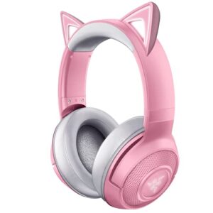 razer kraken bt kitty edition: bluetooth 5.0-40ms low latency connection – custom-tuned 40mm drivers – beamforming microphone – powered chroma – quartz pink