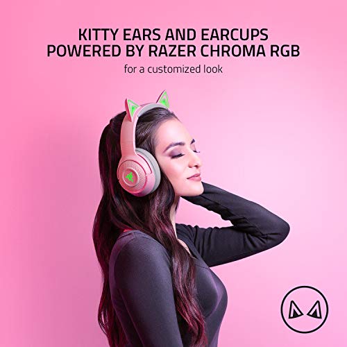 Razer Kraken BT Kitty Edition: Bluetooth 5.0-40ms Low Latency Connection - Custom-Tuned 40mm Drivers - Beamforming Microphone - Powered Chroma - Quartz Pink