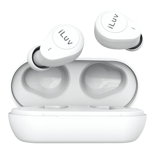 iLuv TB200 White True Wireless Earbuds Cordless in-Ear Bluetooth 5.0 with Hands-Free Call Microphone, IPX6 Waterproof Protection, High-Fidelity Sound; Includes Compact Charging Case & 4 Ear Tips