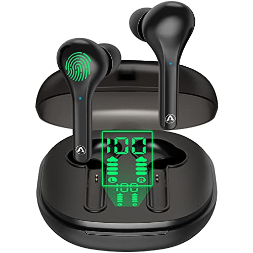 AMZANE Wireless Earbuds Bluetooth Headphones with Wireless Charging Case and LED Digital Display Bluetooth 5.1 HD Bass Sound Earphones Touch Control Built-in Mic Headsets 35Hrs Playtime for Sport Work