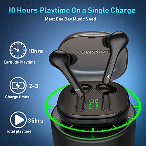 AMZANE Wireless Earbuds Bluetooth Headphones with Wireless Charging Case and LED Digital Display Bluetooth 5.1 HD Bass Sound Earphones Touch Control Built-in Mic Headsets 35Hrs Playtime for Sport Work