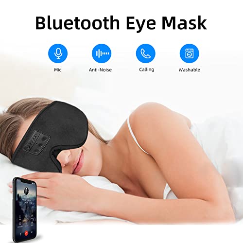 Sleep Headphone, Bluetooth Eye Mask, Wireless Bluetooth 5.0 3D Sleep Earphone, Washable Music Eye Mask with Adjustable Band and Stereo Speaker for Insomnia Travel and Meditation (Black)