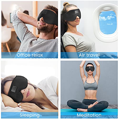 Sleep Headphone, Bluetooth Eye Mask, Wireless Bluetooth 5.0 3D Sleep Earphone, Washable Music Eye Mask with Adjustable Band and Stereo Speaker for Insomnia Travel and Meditation (Black)