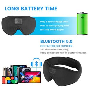 Sleep Headphone, Bluetooth Eye Mask, Wireless Bluetooth 5.0 3D Sleep Earphone, Washable Music Eye Mask with Adjustable Band and Stereo Speaker for Insomnia Travel and Meditation (Black)