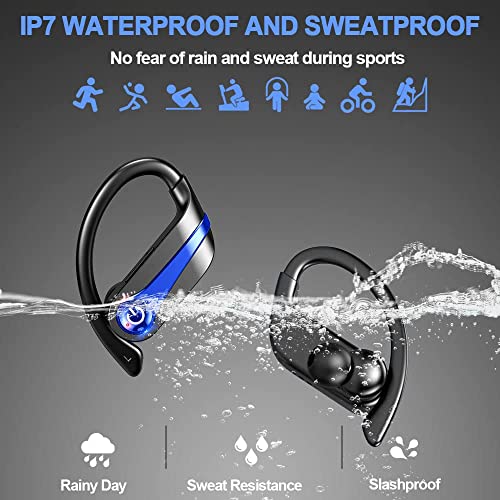 Tsauuc Wireless Earbud, Bluetooth 5.1 Headphones Sport Earbud in Ear 50H Deep Bass Noise Cancelling Earphones with Mic, IP7 Waterproof Earhooks Headset USB-C/LCD Display for Running