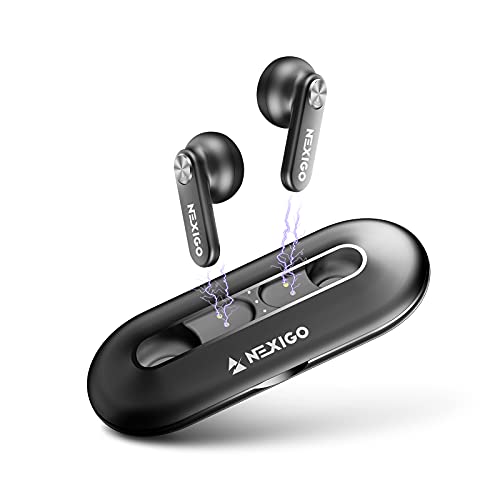 NexiGo Air T2 Ultra-Thin Wireless Earbuds, Qualcomm QCC3040, Bluetooth 5.2, 4-Mic CVC 8.0 Noise Cancelling for Clear Calls, aptX, 28H Playtime, USB-C, IPX5 Waterproof, Black