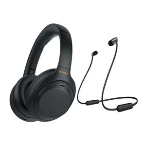 sony wh-1000xm4 wireless bluetooth noise canceling over-ear headphones (black) with in-ear wireless headphones bundle – portable, long-lasting battery, quick charge, (2 items)