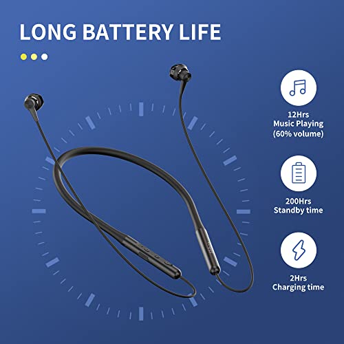 Hrbzo Neckband Wireless Headphones Around The Neck Bluetooth Earbuds Wireless 10 mm Drivers Foldable & Lightweight Build- Black