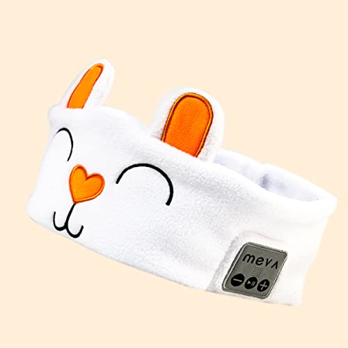 Olyre Over Ear Headband Headphones Cartoon Kids Headsets Comfort Sleeping Aid Volume Limited with Thin Speakers & Super Soft Stretchy Headband – White Rabbit