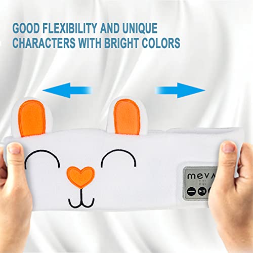 Olyre Over Ear Headband Headphones Cartoon Kids Headsets Comfort Sleeping Aid Volume Limited with Thin Speakers & Super Soft Stretchy Headband – White Rabbit