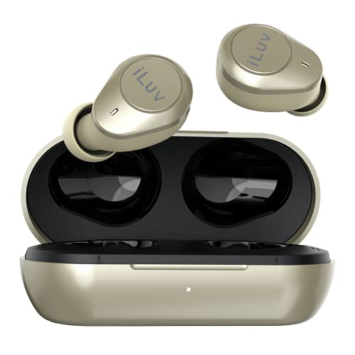 iLuv TB200 Gold True Wireless Earbuds Cordless in-Ear Bluetooth 5.0 with Hands-Free Call Microphone, IPX6 Waterproof Protection, High-Fidelity Sound; Includes Compact Charging Case & 4 Ear Tips