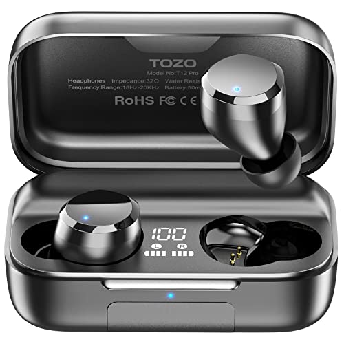 TOZO T12 Pro Wireless Earbuds Bluetooth Headphones with Qualcomm QCC3040 4 Mics CVC 8.0 Call Noise Cancelling and aptX Stereo Headset 2500mAh Charging Case IPX8 Waterproof Earphones Black (Renewed)