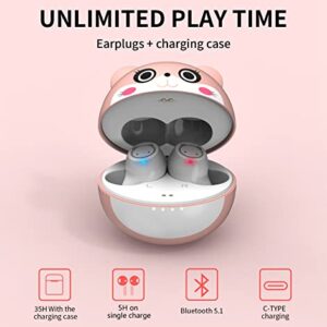 AMAFACE Bluetooth Earbuds - Pink Wireless Kids Earbuds - as a Gift for Kids to use at School 36 Hours Playtime Cordless Girls Earbuds USB-C LED - Cartoon Kids Headphones - for iPhone Android