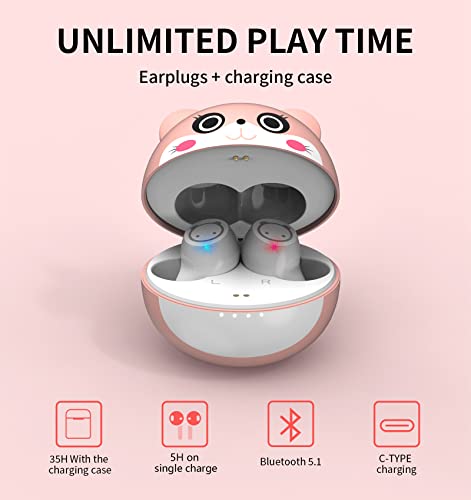 AMAFACE Bluetooth Earbuds - Pink Wireless Kids Earbuds - as a Gift for Kids to use at School 36 Hours Playtime Cordless Girls Earbuds USB-C LED - Cartoon Kids Headphones - for iPhone Android