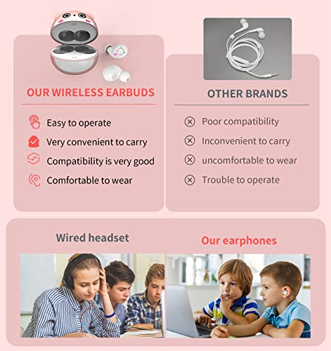 AMAFACE Bluetooth Earbuds - Pink Wireless Kids Earbuds - as a Gift for Kids to use at School 36 Hours Playtime Cordless Girls Earbuds USB-C LED - Cartoon Kids Headphones - for iPhone Android