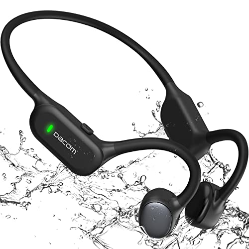 DACOM Bone Conduction Headphones Wireless Bluetooth 5.3 Fast Charge IPX7 Waterproof Sports Open Ear Headphones Built-in Mic with Headband Noise Canceling Earphones for Running Workout Black