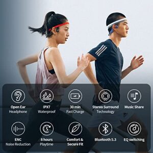 DACOM Bone Conduction Headphones Wireless Bluetooth 5.3 Fast Charge IPX7 Waterproof Sports Open Ear Headphones Built-in Mic with Headband Noise Canceling Earphones for Running Workout Black