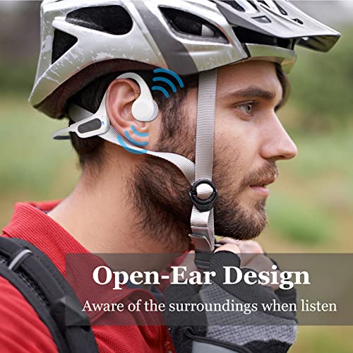 TOKANI Bone Conduction Wireless Headphones, Open Ear Headphones Bluetooth 5.3 with Mic, Sports Sweatproof Headset for Running, Cycling, Workouts Use-White