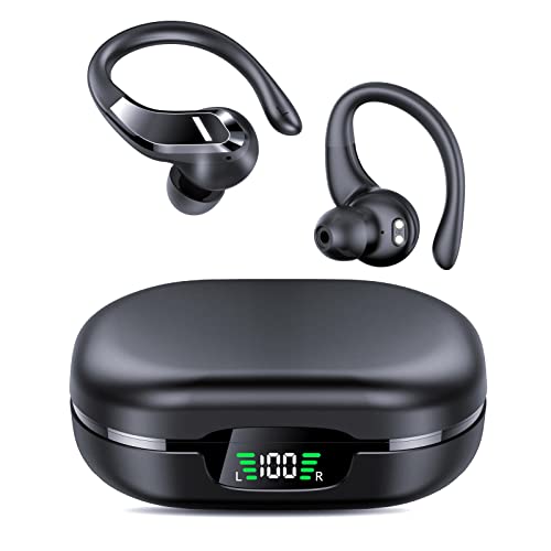 MPWHYL Wireless Earbuds, Bluetooth 5.3 Headphones with Built-in Mics, LED Display, 48H Playtime Hi-Fi Stereo Over-Ear Earphones with Earhooks, IPX7 Waterproof, Running Ear Buds for Sports