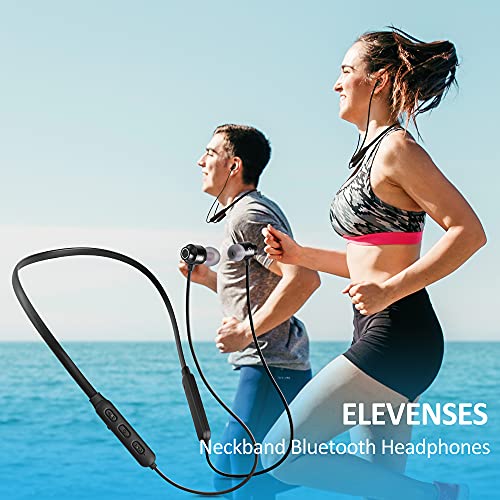 ELEVENSES Bluetooth Headphones v5.1 Magnetic Neckband Earbuds with Microphone Auto Pairing 20Hrs Playtime HD Sound Stereo Bass (Black)