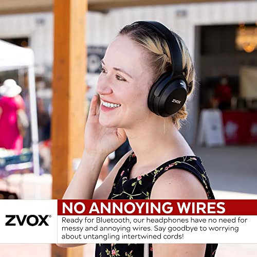 ZVOX Noise Cancelling Headphones - Over Ear Bluetooth Headphones with AccuVoice Technology, Wireless Bluetooth Headphones with Microphone, AV52 Wireless Over the Ear Headphones & Carrying Case - Black