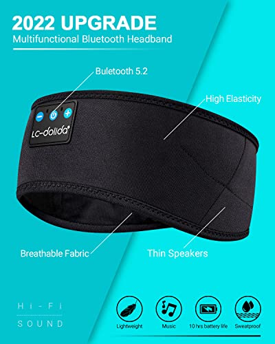 LC-dolida Sleep Headphones Bluetooth Headband, Cozy Band Wireless Headphones, Sleep Mask with Bluetooth Thin HD Stereo Speakers Perfect for Side Sleepers, Sport, Yoga, Travel