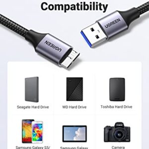 UGREEN Micro USB 3.0 Cable, USB 3.0 A to Micro B Cord Nylon Braided External Hard Drive Cable Compatible with Samsung Galaxy S5, Note 3/Pro 12.2, Western Digital, Toshiba, My Passport, etc 1.5 FT