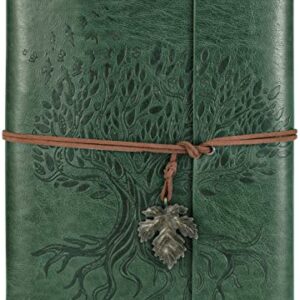 Billtigif PU Leather Journal Notebook, Refillable Travel Vintage Writing Journals Diary, Gifts for Women, Men, Teen Girls and Boys, 100GSM Lined Paper,160 Pages(Green, A5 9.2" x 6.5")