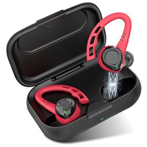 wireless earbud, bluetooth headphones 5.1 sport unique earhooks, wireless earphones in ear noise cancelling mic stereo bass, 35h playtime ip7 waterproof headset for workout running gym android ios