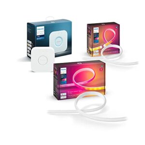 philips hue bluetooth gradient ambiance smart lightstrip starter kit (6ft base kit + 3ft ext + hue hub), white